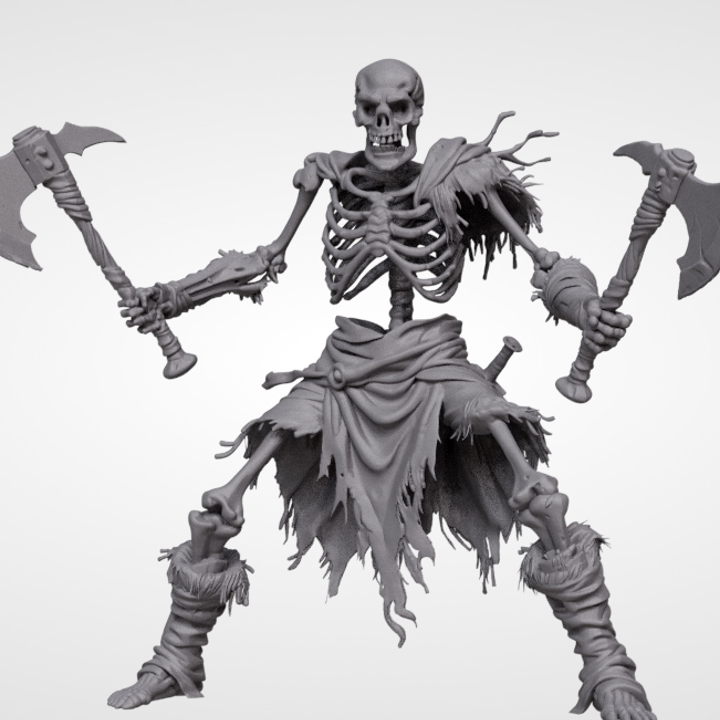3D Printable Skeleton Double Axe N4 by Molten Core Minis